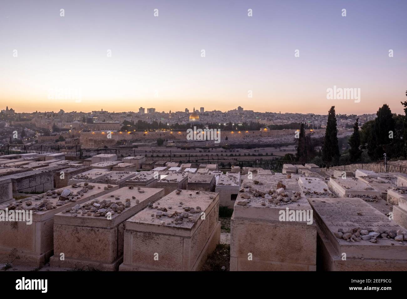 View across the Jewish Cemetery on the Mount of Olives toward the Dome ...