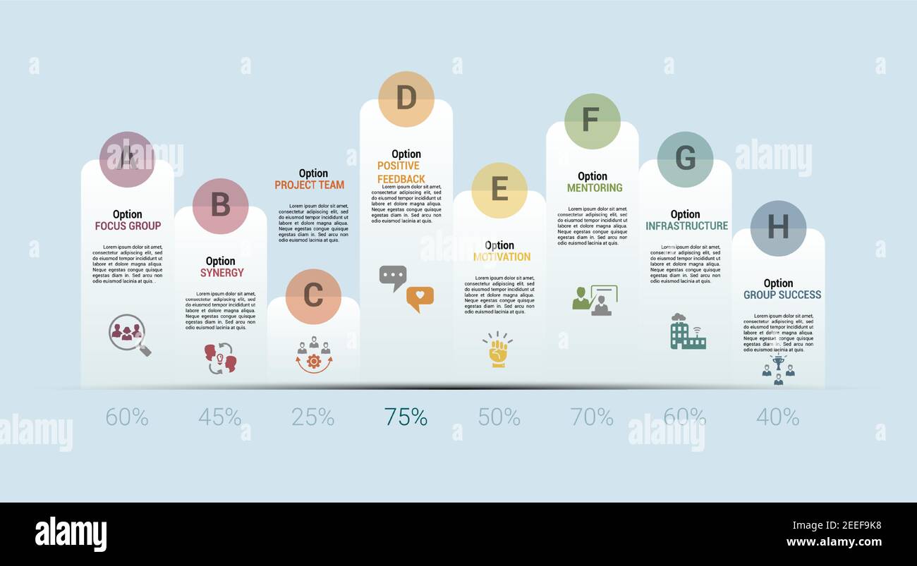 Infographic Team Building template. Icons in different colors. Include ...