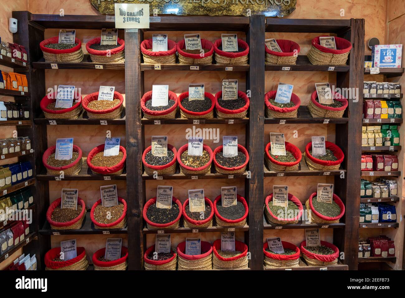 Granada, Spain - 4 February, 2021: interior view of a tea shop with ...