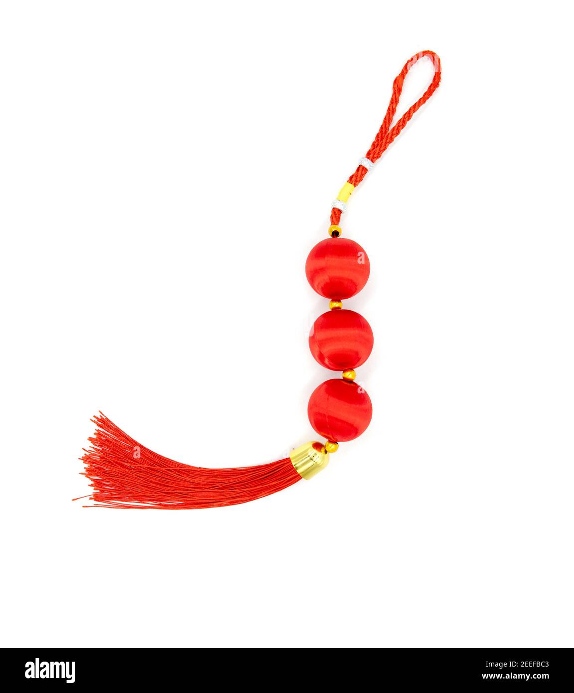 Red knot with tassel, top view photo. Chinese holiday symbol. Red silk ...