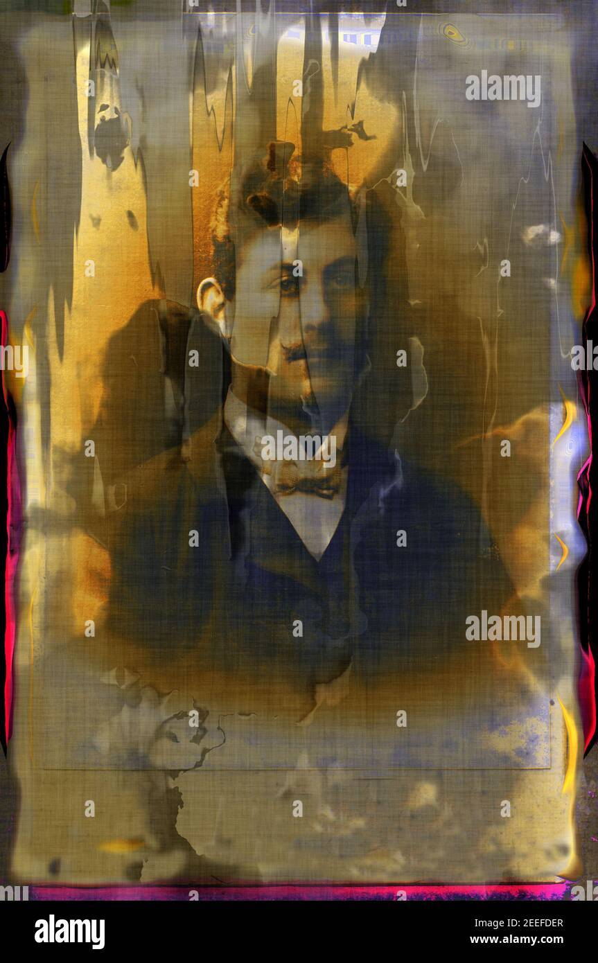 artistic photo portrait of a man with moustache with wet plate effect ...