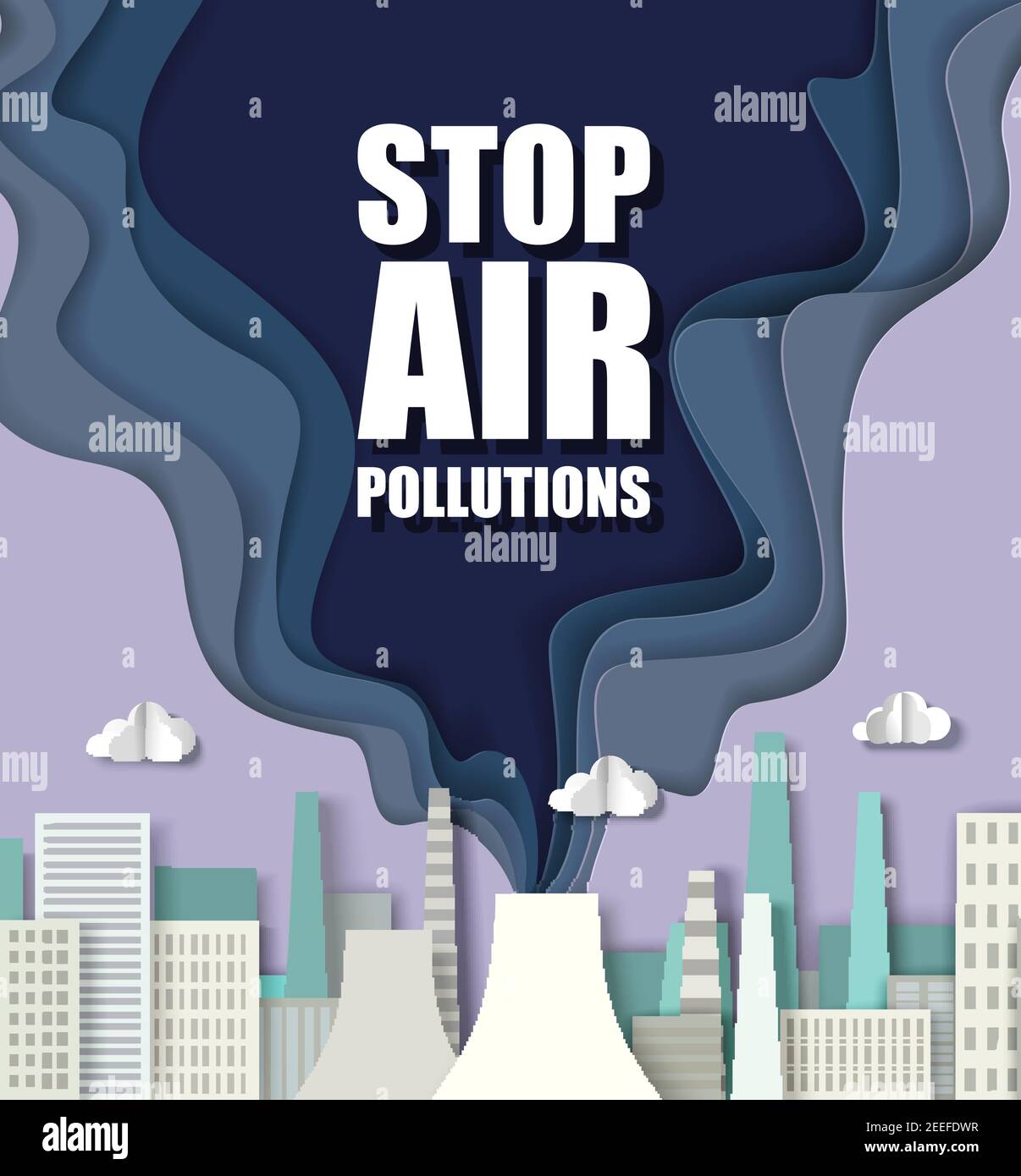 Paper cut craft style smoke from air polluting factory, thermal power ...
