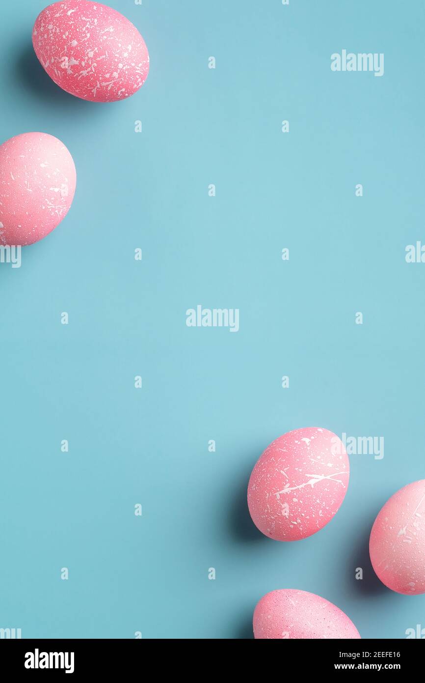 Happy easter minimal concept. Flat lay, top view pink Easter eggs on ...
