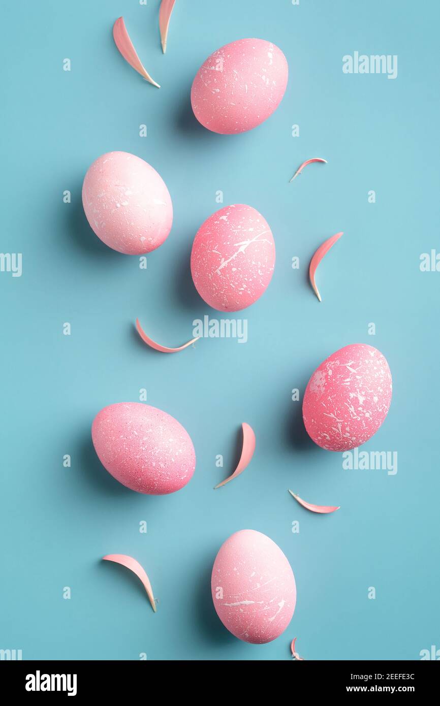 Happy Easter minimal concept. Flat lay composition with pink Easter ...