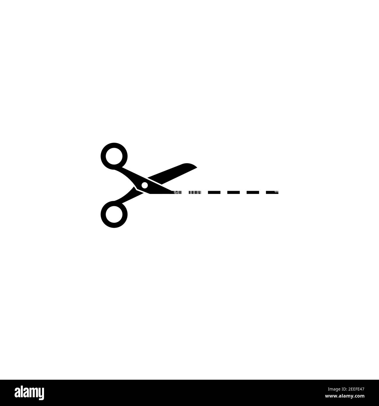Black open scissors with stitch line icon isolated on white. Cut sign ...