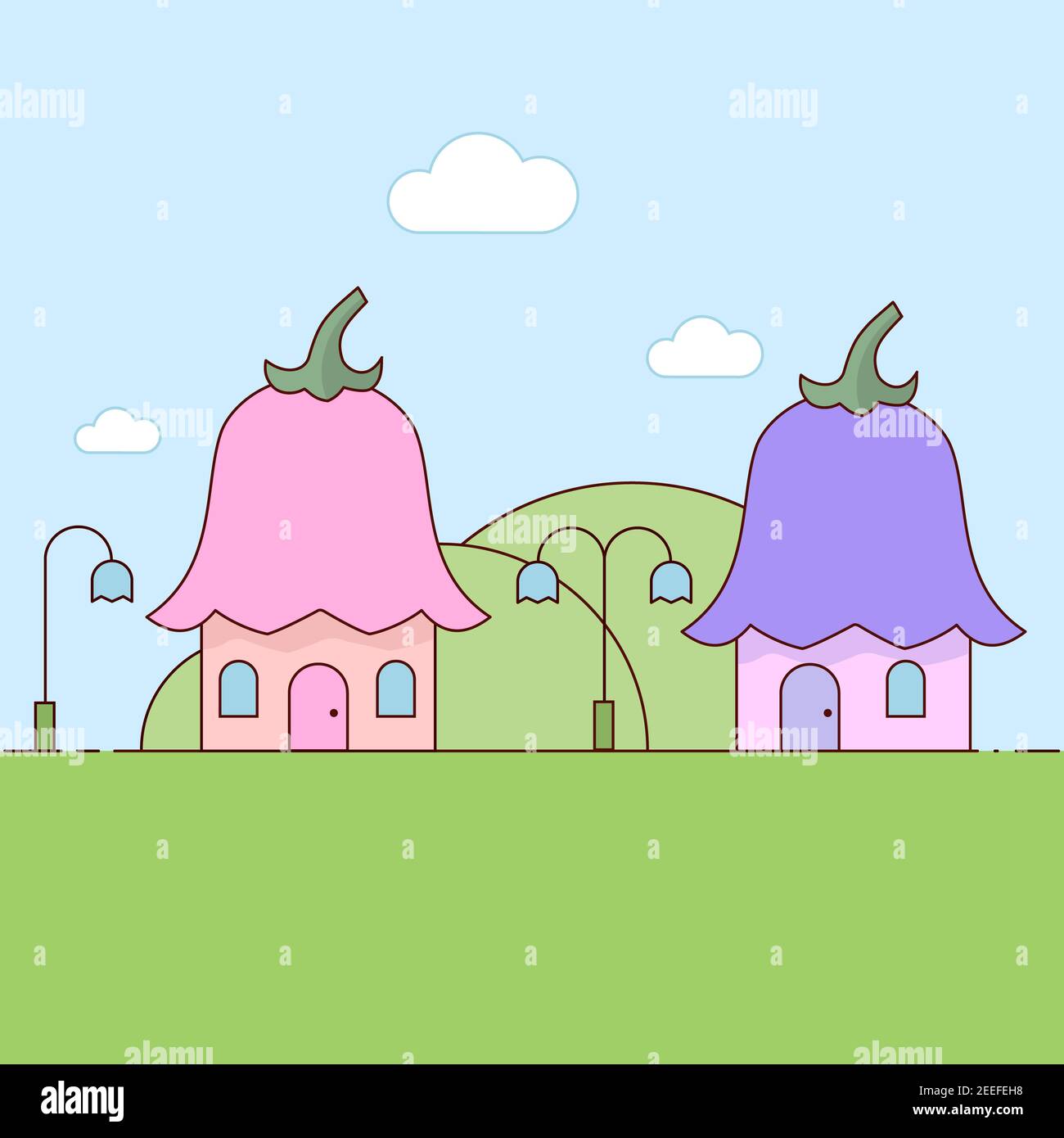 Flower town, fairy town, flower roofs Stock Photo - Alamy