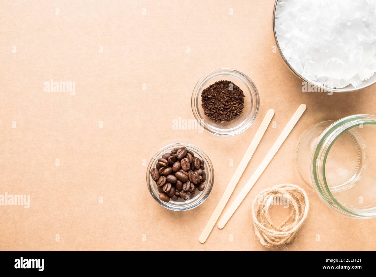 DIY concept. Wax, wooden wick, coffee - an ingredient for making ...