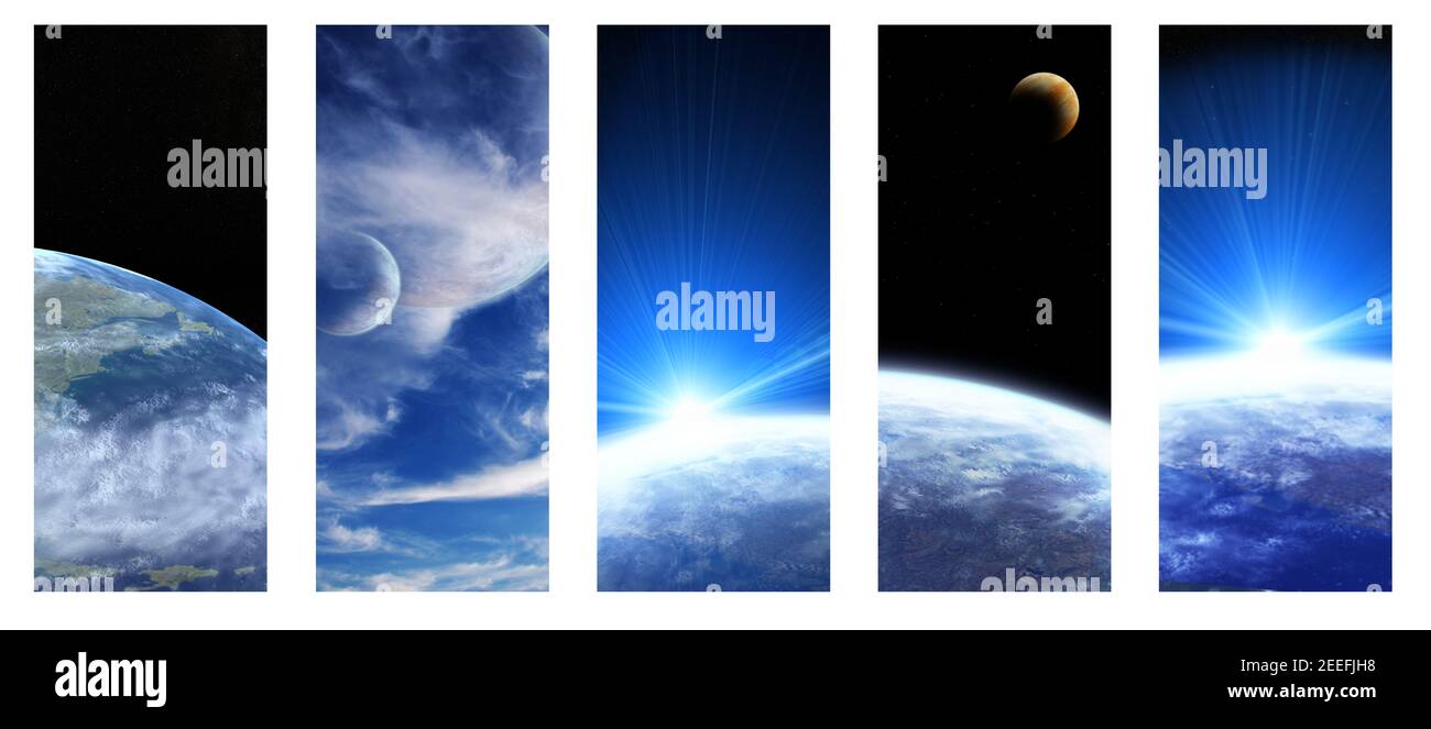 Set of vertical space banners with planets, nebula and stars. Elements ...