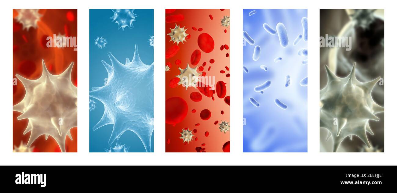 Collection of horizontal or vertical banners with pathogenic bacterias ...