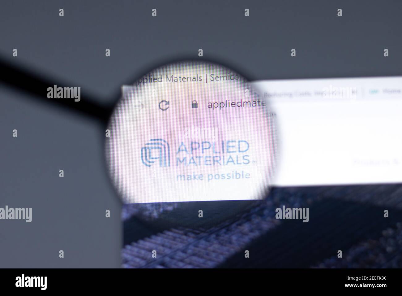 New York, USA - 15 February 2021: Applied Materials website in browser with company logo ...