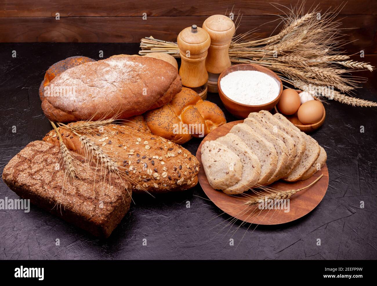 Healthy bread assortment. Bakery products. Various bread rolls Stock ...