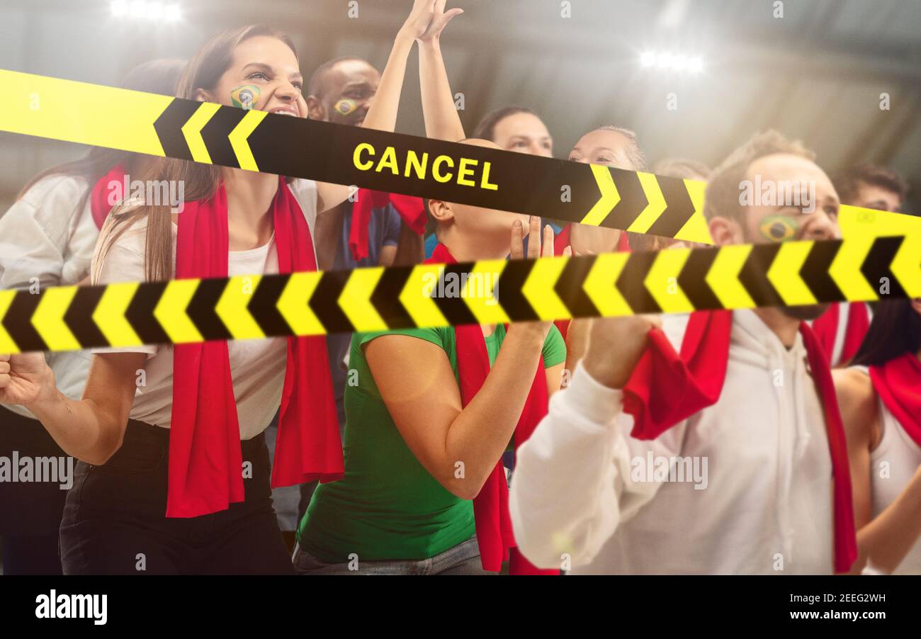 Lockdown. Brazilian soccer, football fans cheering for favourite sport ...