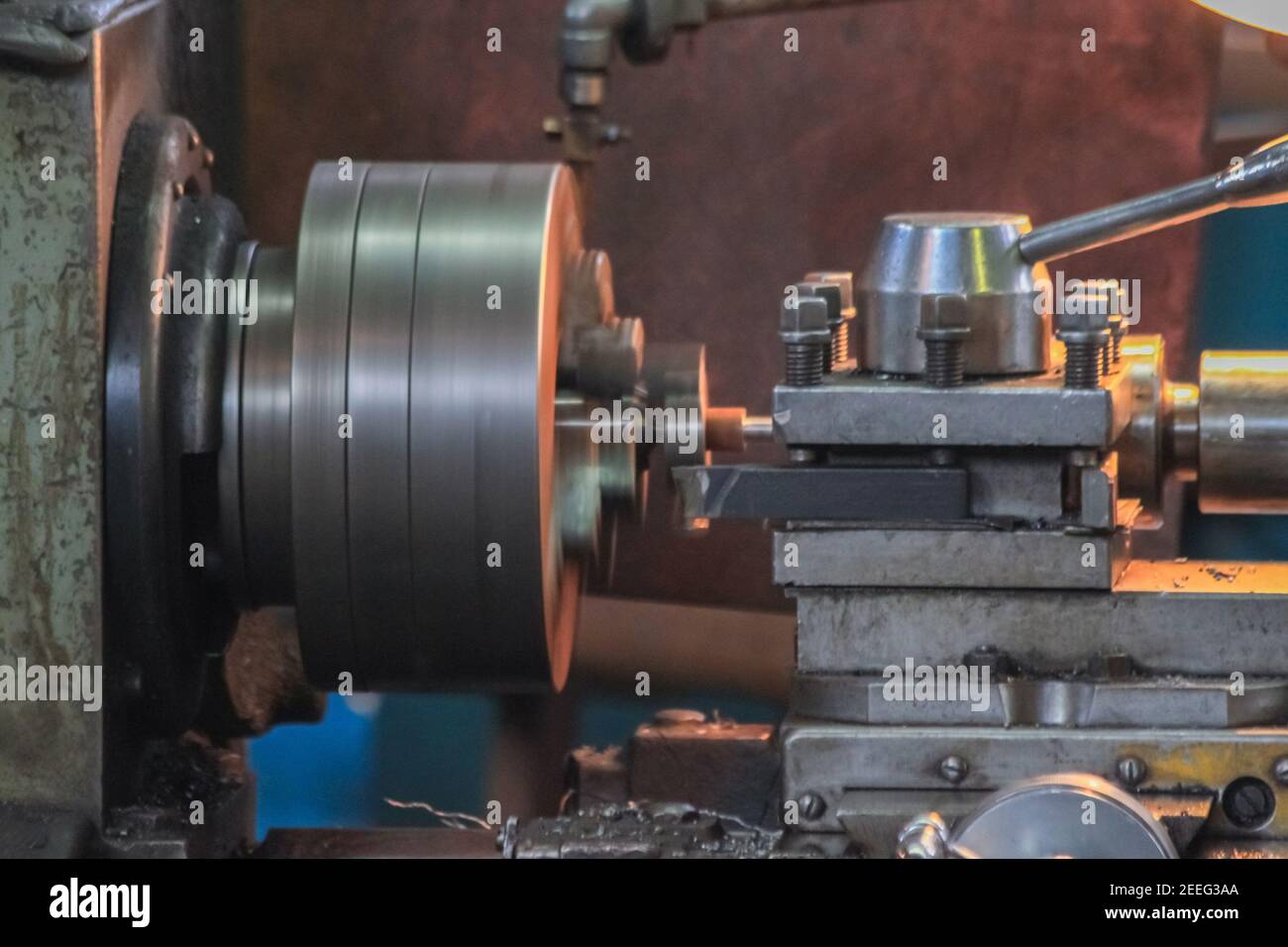 The turning chuck of the Soviet machine tool in motion close-up ...