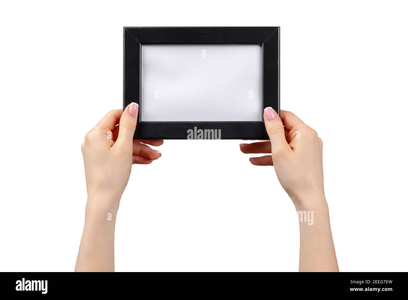 Female hands holding photo frame isolated on white Stock Photo - Alamy