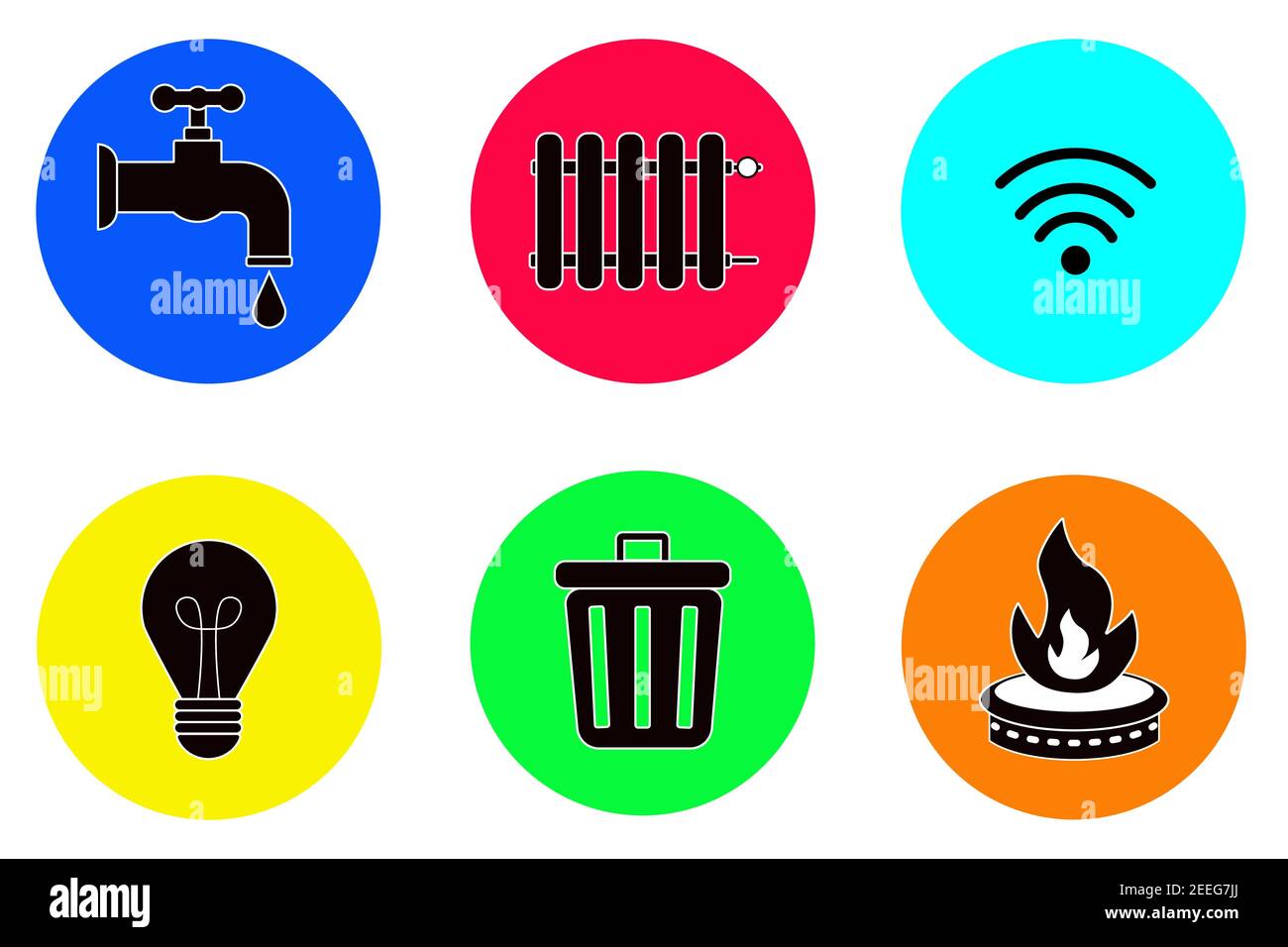Utilities, icons Vector gas electricity water heating internet garbage. Concept, payment for ...