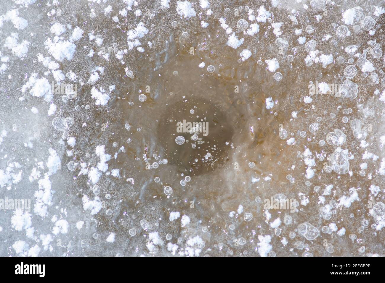 Frozen sheet of water, ice and air bubbles in the lake ice Stock Photo ...