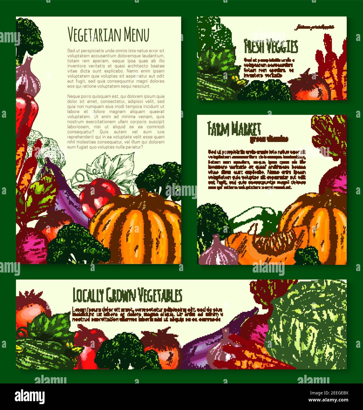 Vegetables and farm veggies vector posters and banners template. Farm ...