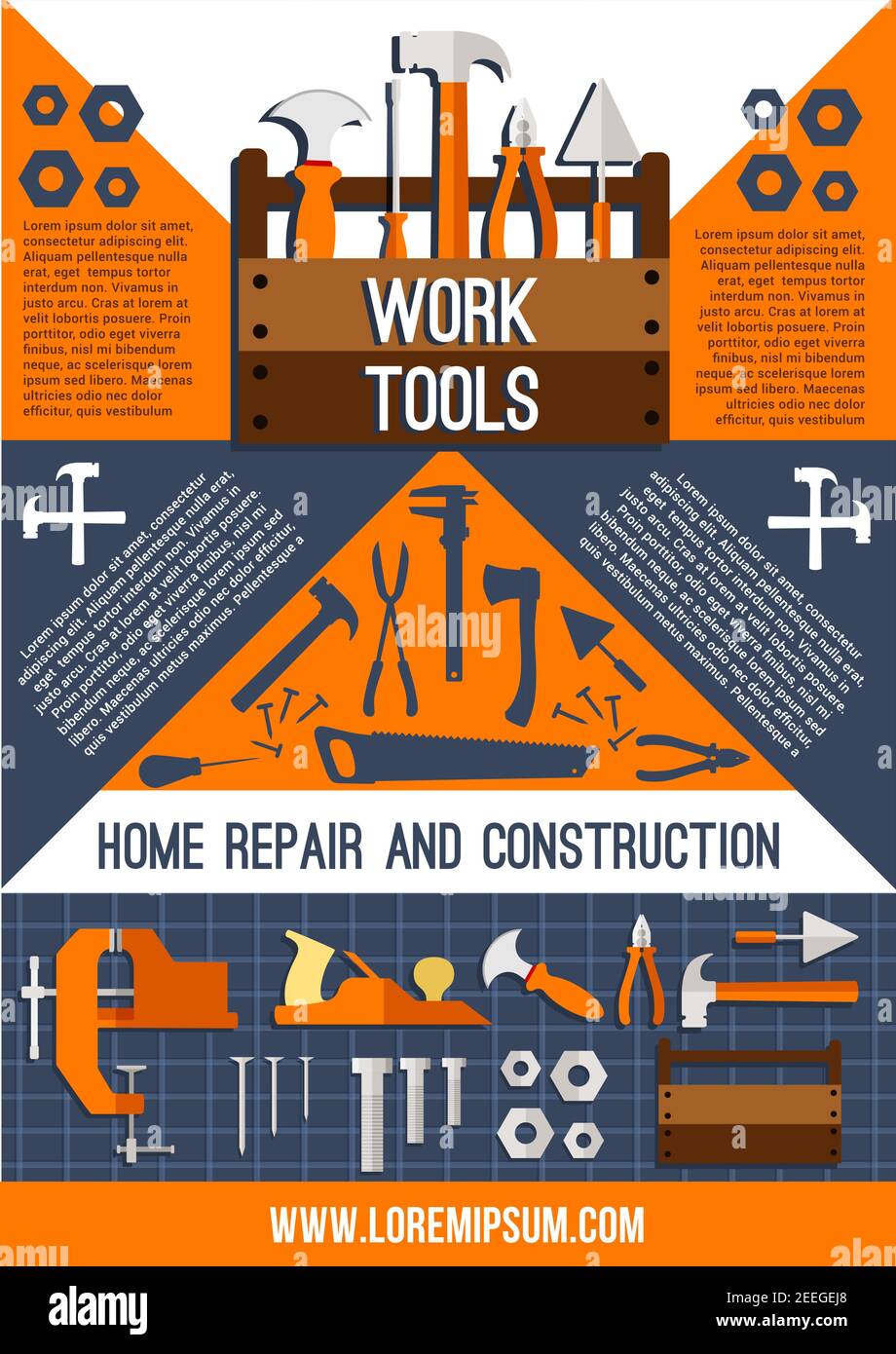 Home repair and construction work tools poster. Vector design of ...