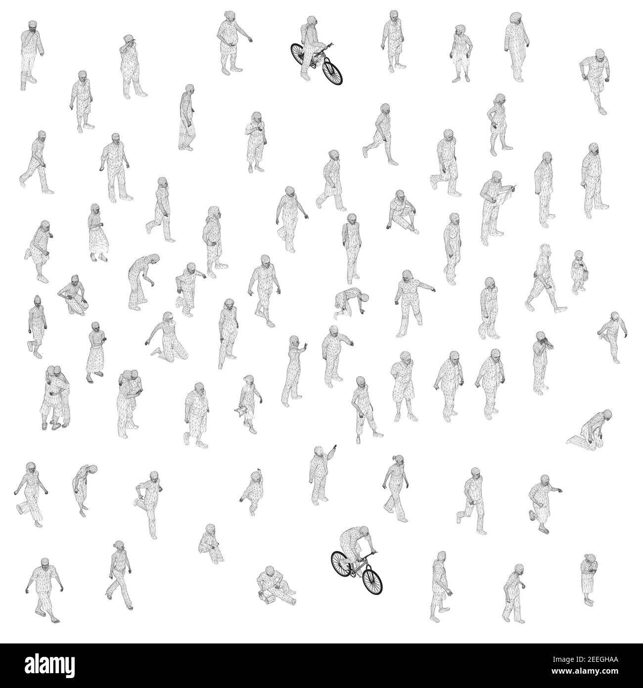 Set with different people in different positions. Wireframe figures of ...