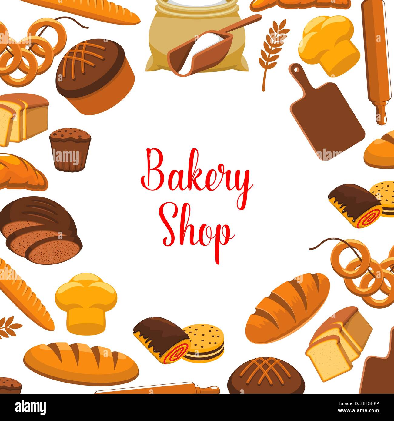 Bakery shop poster of bread. Vector design of buns, loafs of wheat and ...
