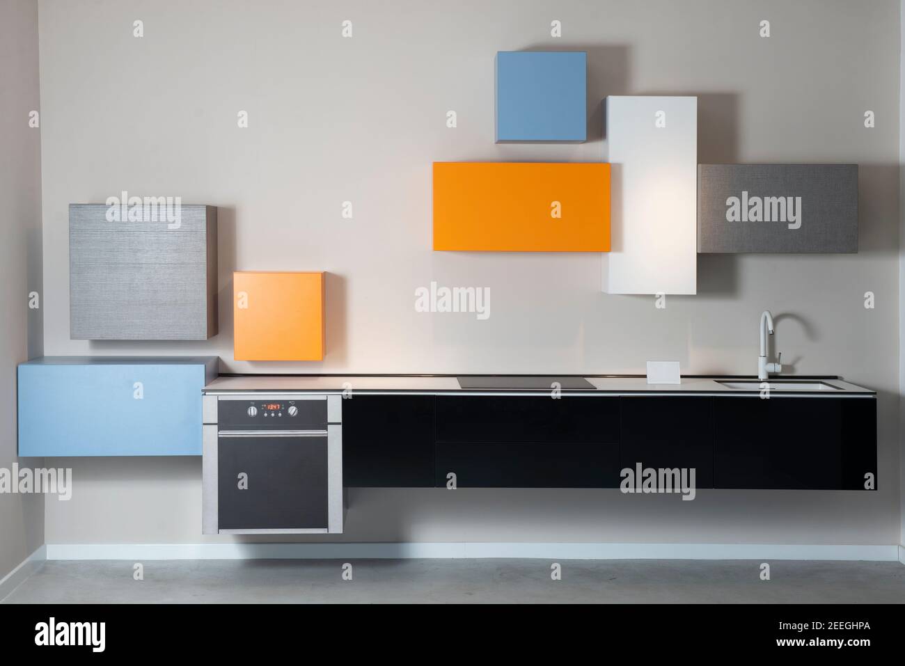 Minimalistic, lively and modern kitchen in a expensive flat Stock Photo ...