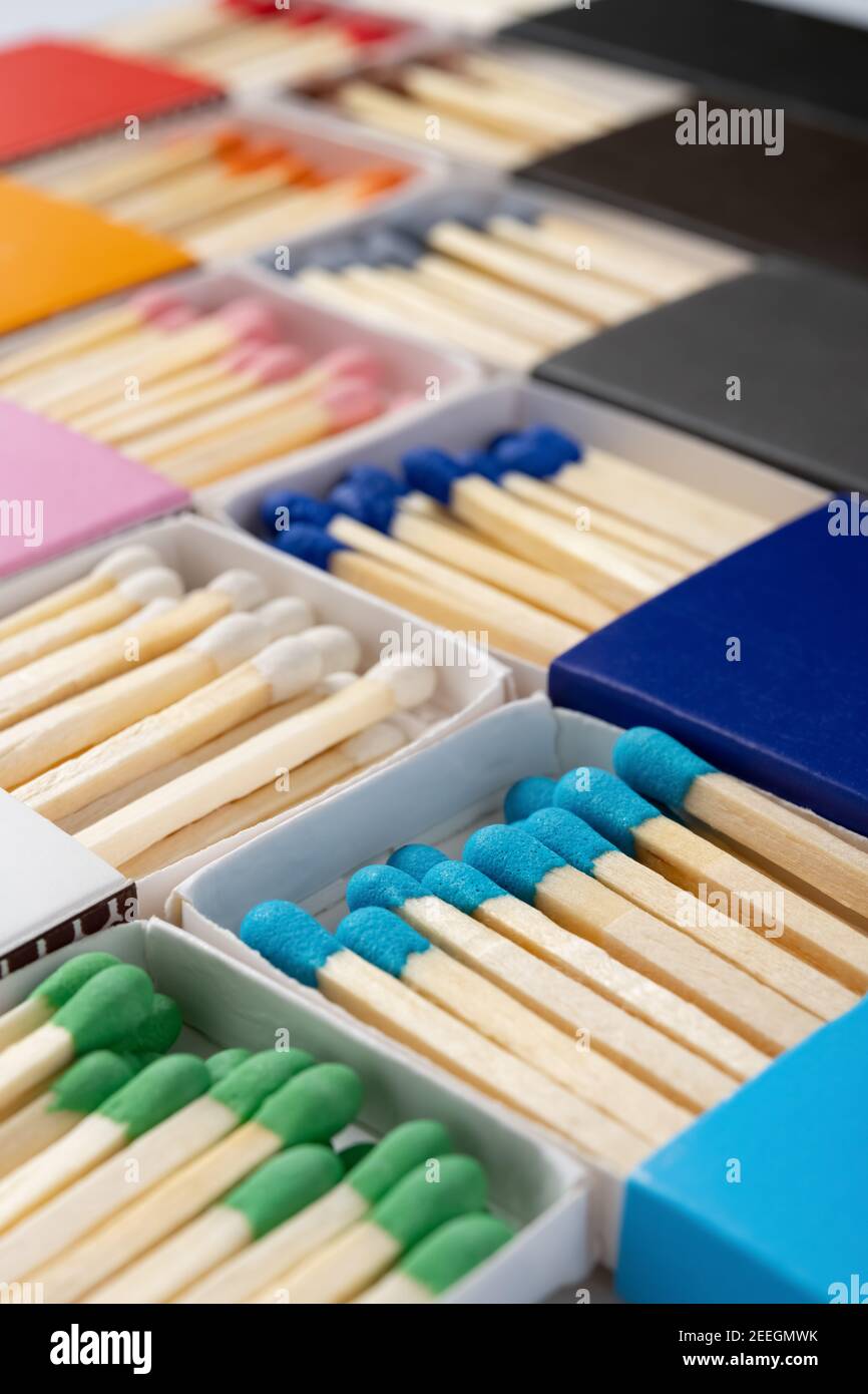 angle view multi color matchboxes vertical composition Stock Photo - Alamy