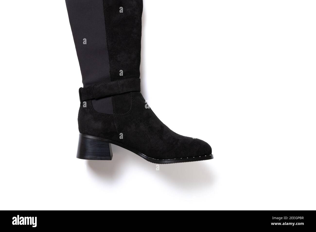 top view black boot for lady on white background Stock Photo - Alamy