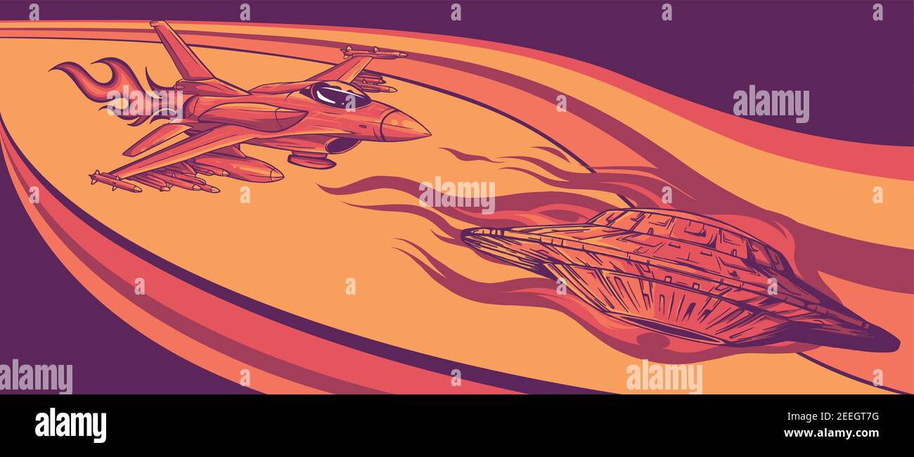 Battle star space from a ufo and airplane vector Stock Vector Image ...