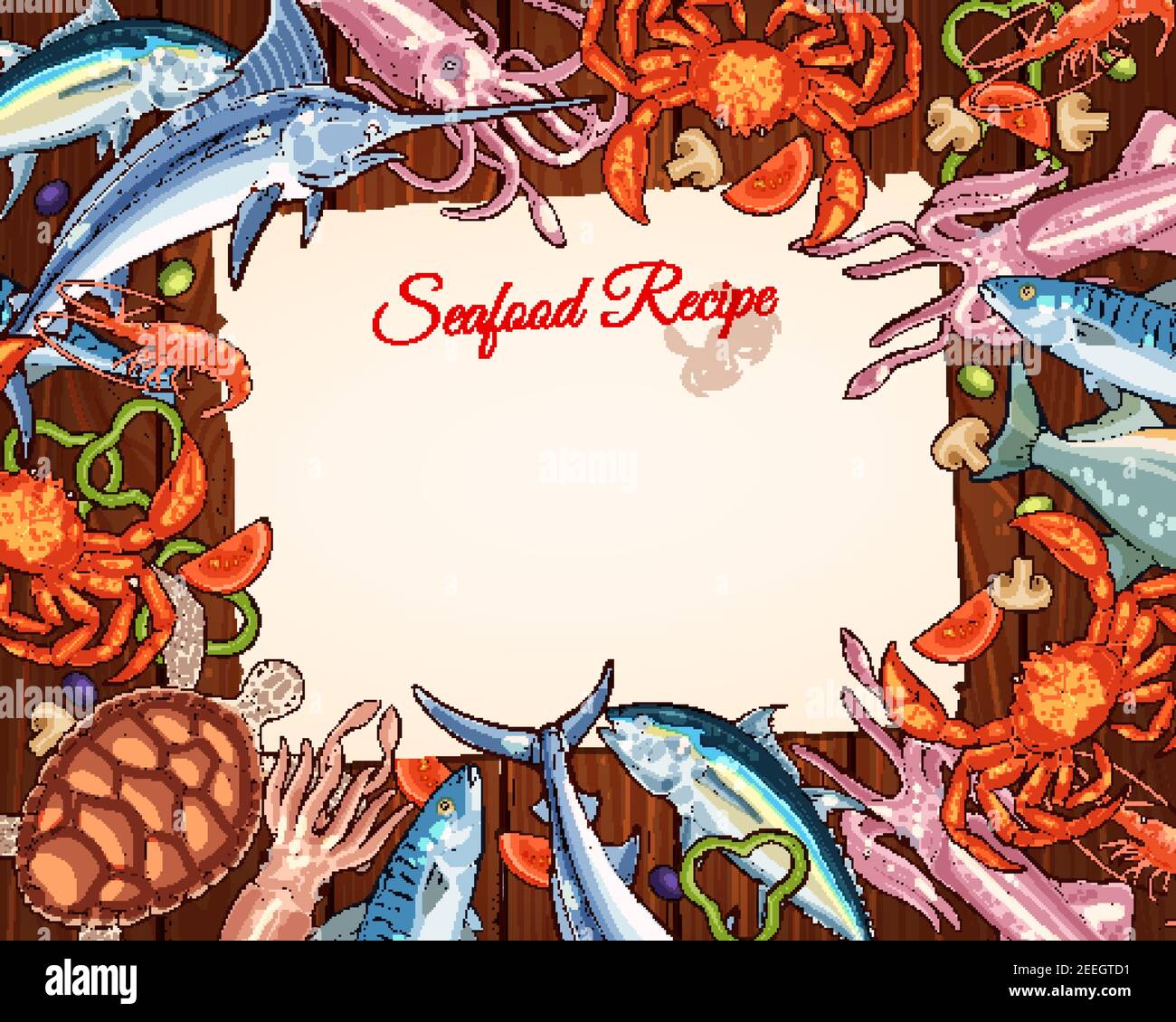 Seafood cooking recipe template with blank lined page. Vector design of ...