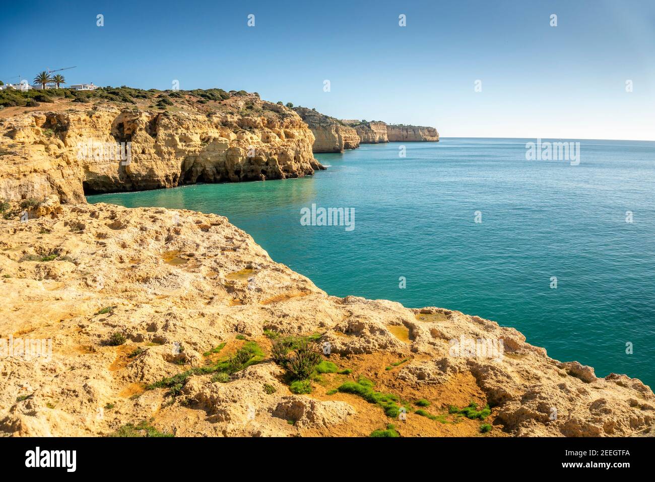 Beautiful cliffs of Algarve in Algar Seco, Carvoeiro, Portugal Stock ...