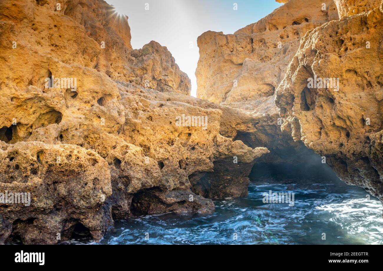 Beautiful cliffs of Algarve in Algar Seco, Carvoeiro, Portugal Stock ...