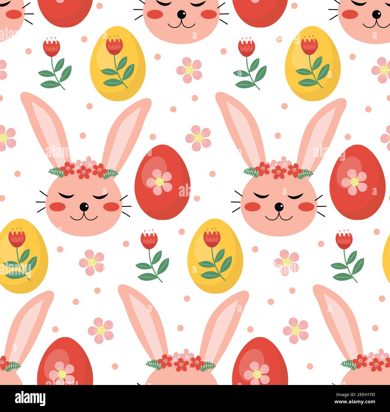 Vector Seamless Spring Pattern With Rabbits And Plants Easter Pattern