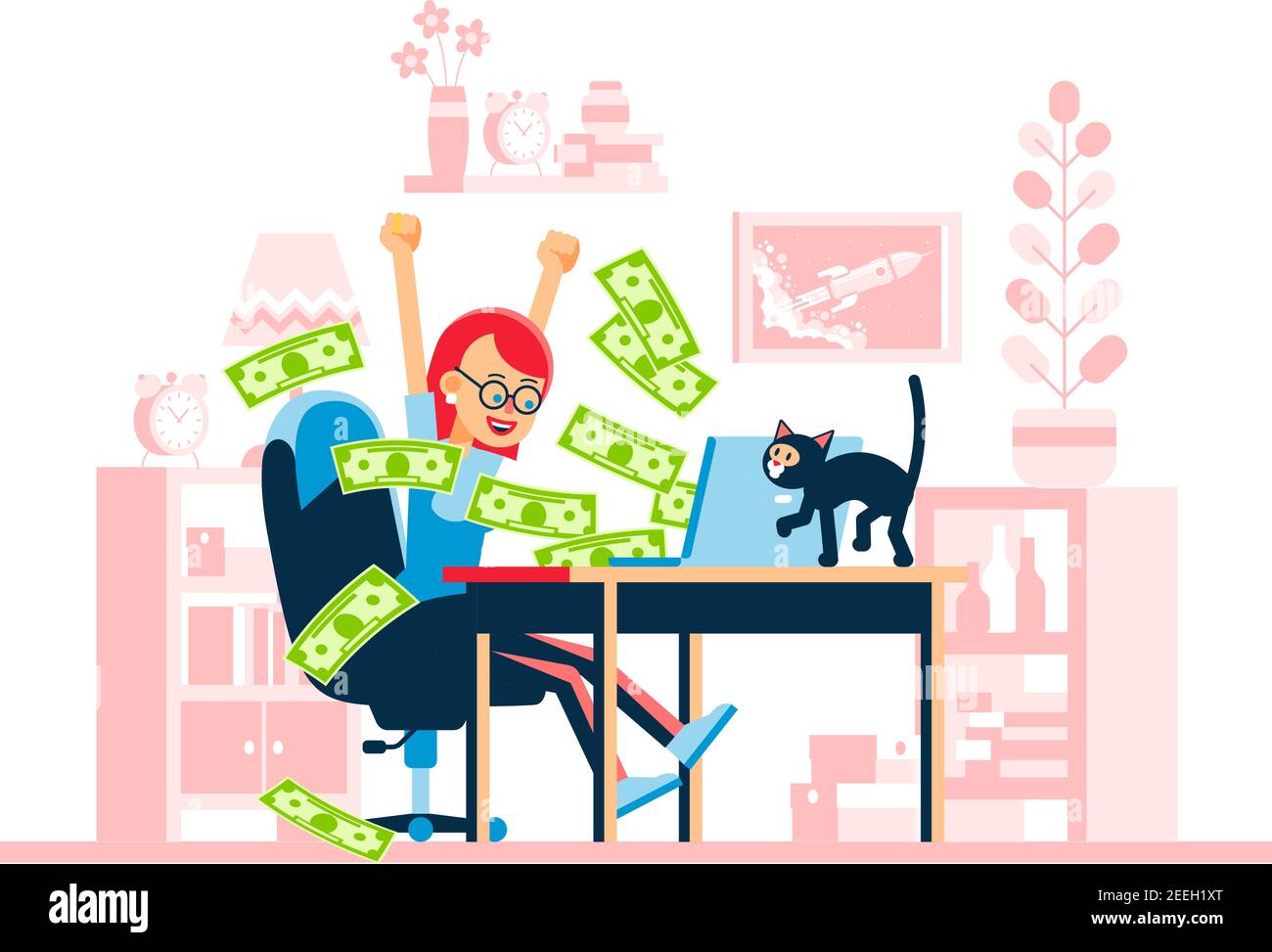 Businesswoman happy laptop Stock Vector Images - Alamy