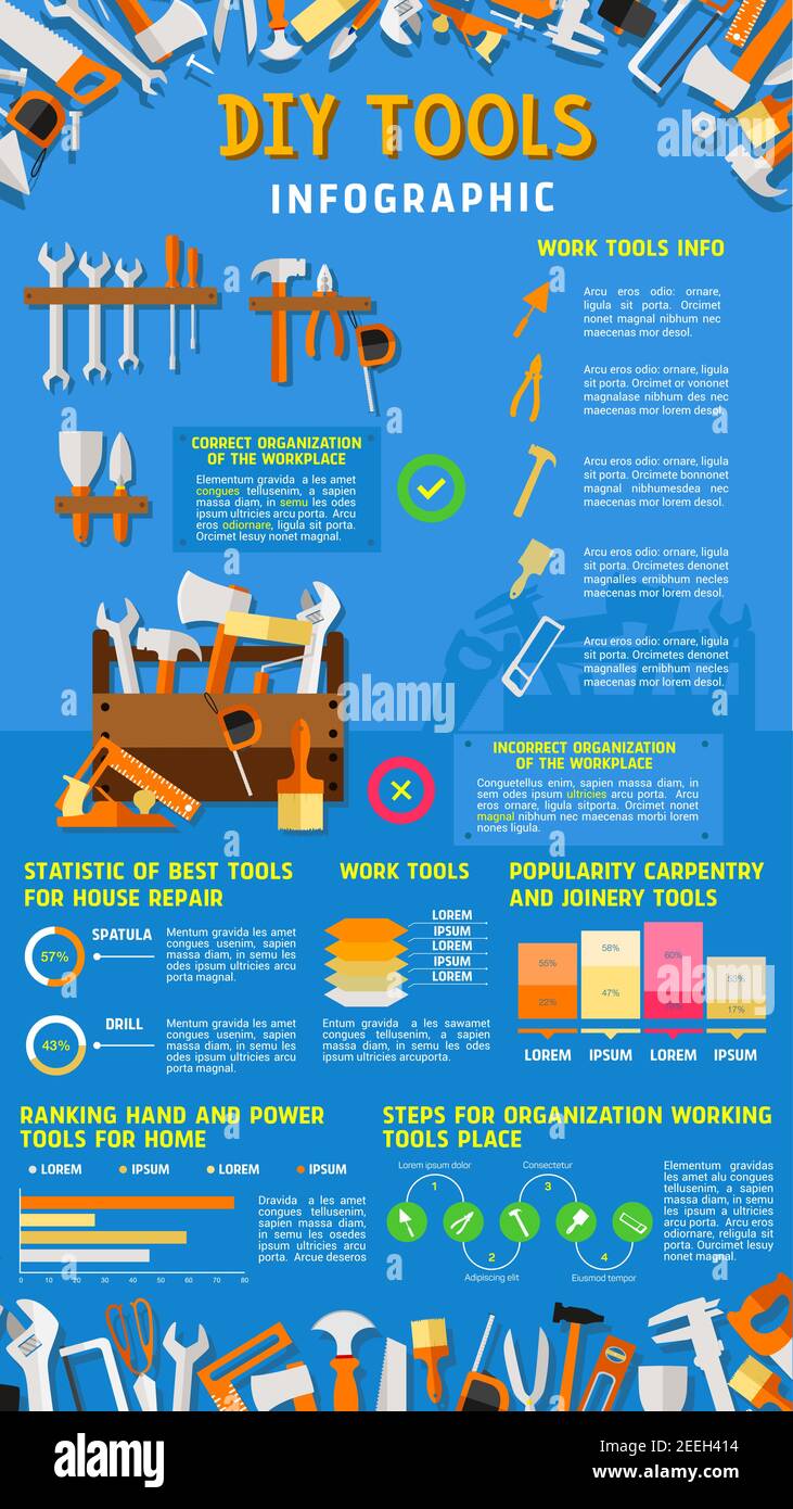 Do it yourself DIY work tools infographics. Vector design of home ...