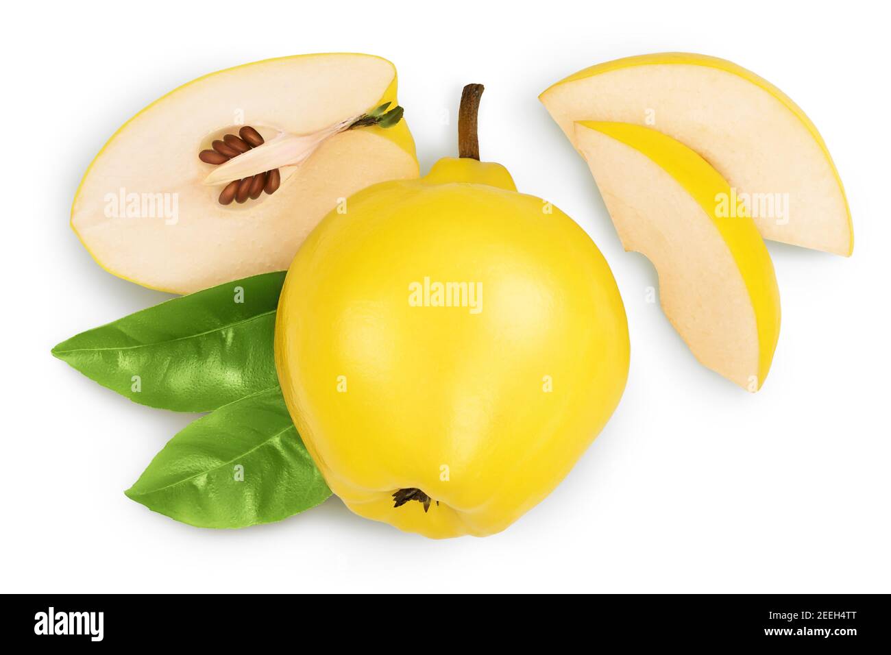 Fresh quince with slices isolated on the white background with clipping ...