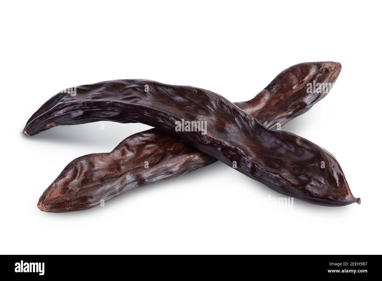 Ripe carob pods isolated on white background with clipping path and ...