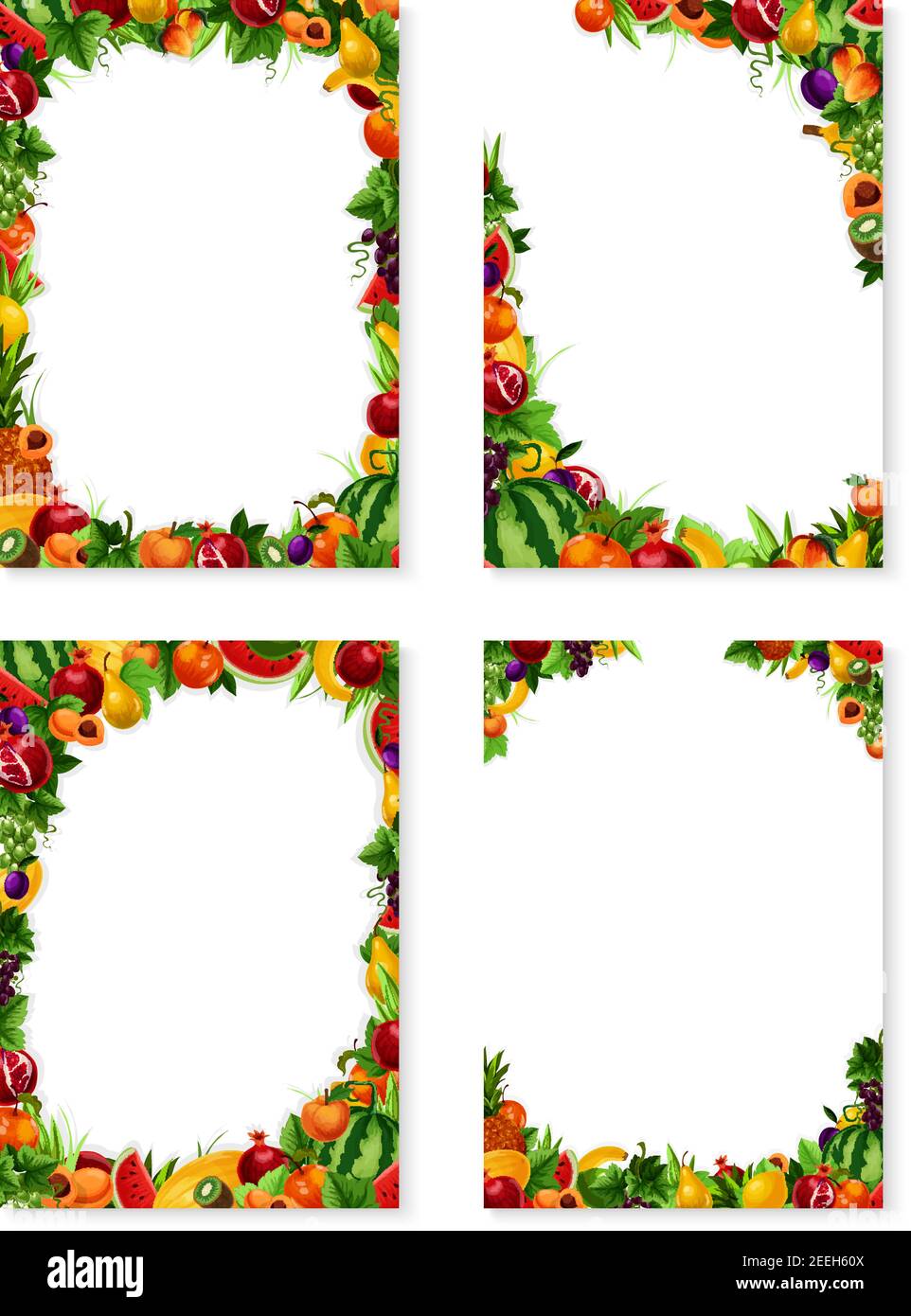 Exotic fruits frames templates set of fresh fruit harvest. Vector ...
