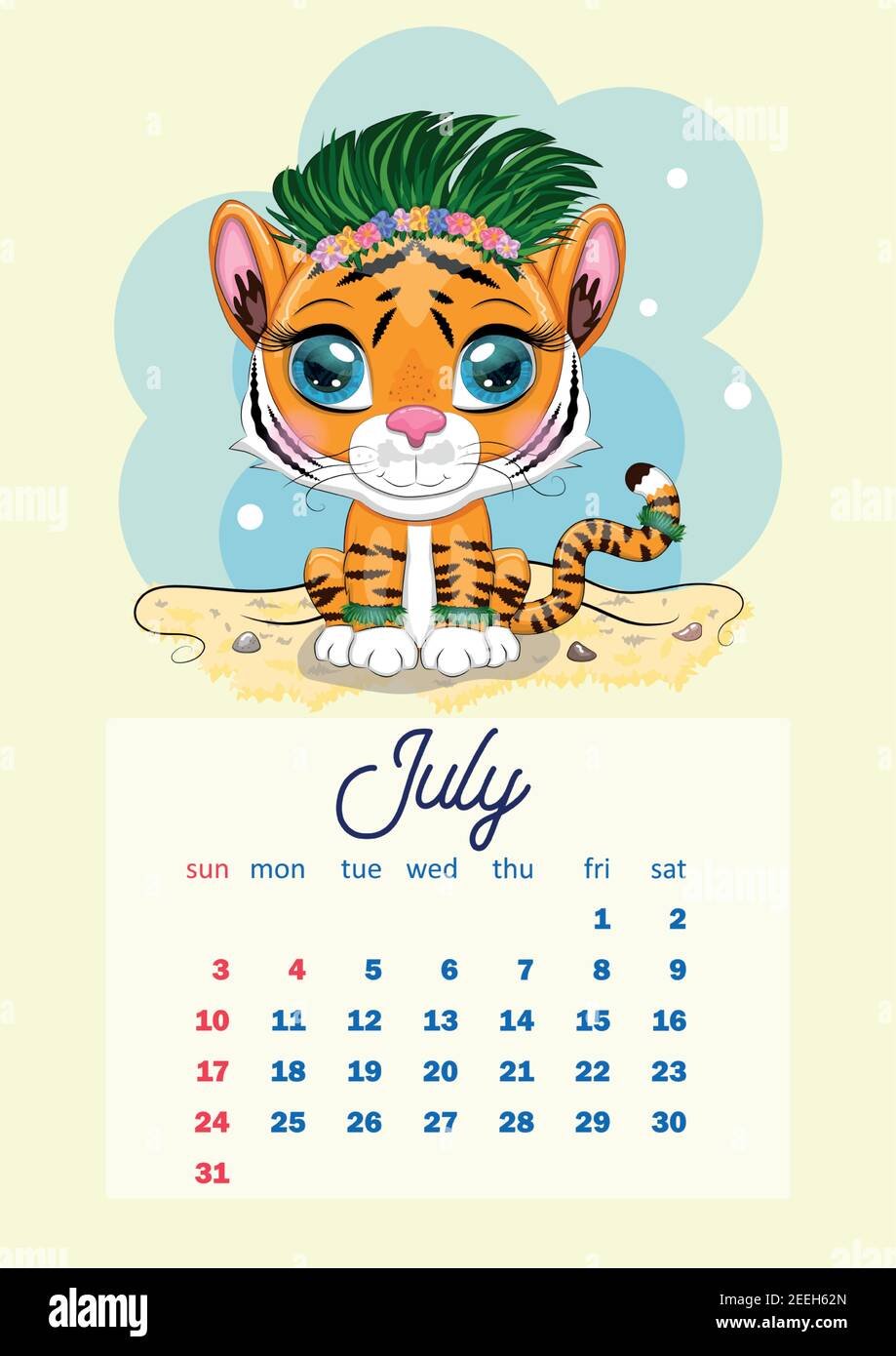 Cute Tiger Wall Calendar Template for 2022, Year of the Tiger, Chinese ...
