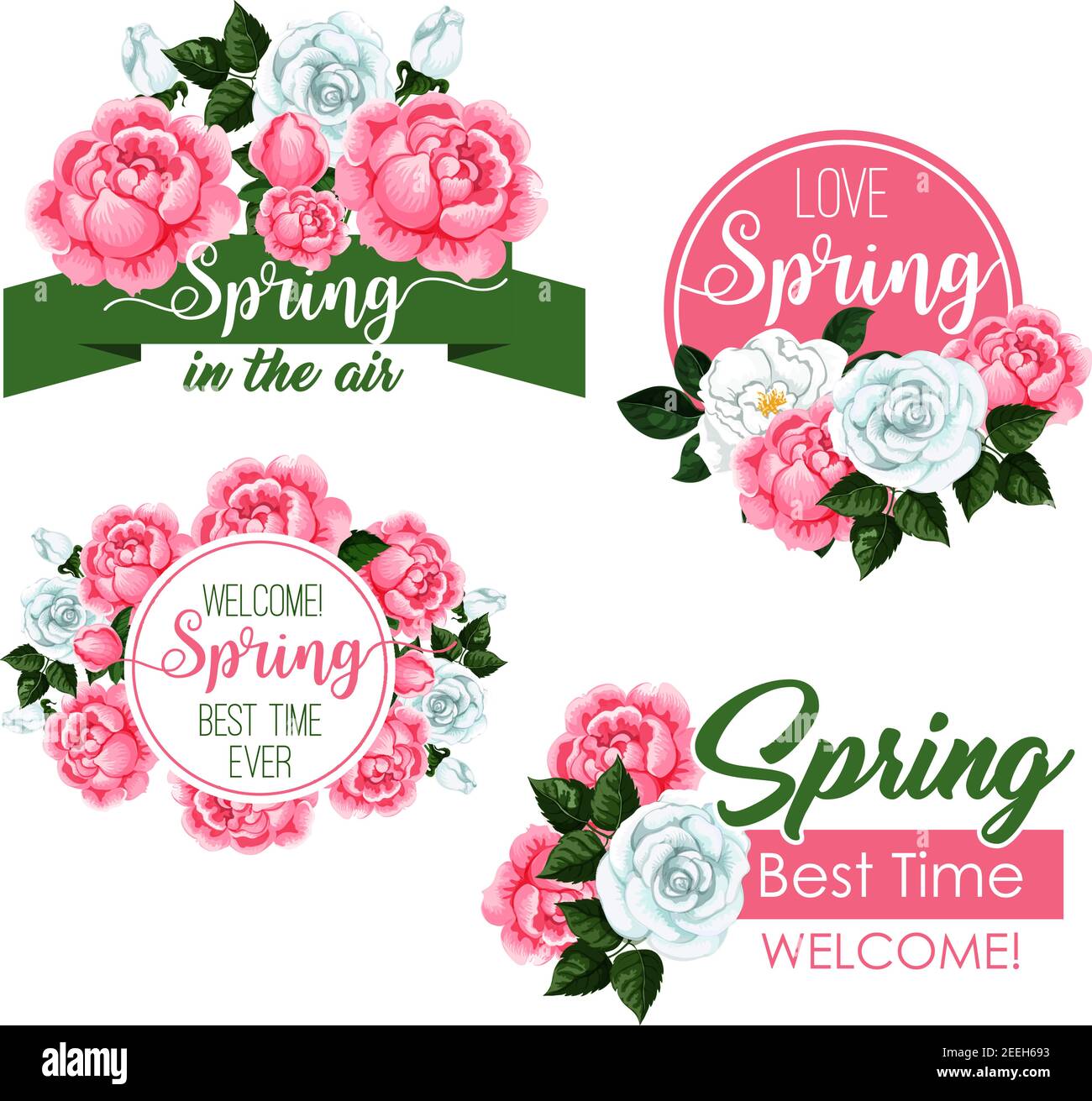 Springtime quotes and flowers design. Vector greeting templates for ...