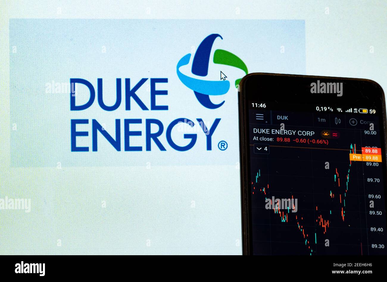 In this photo illustration the stock market information of Duke Energy ...
