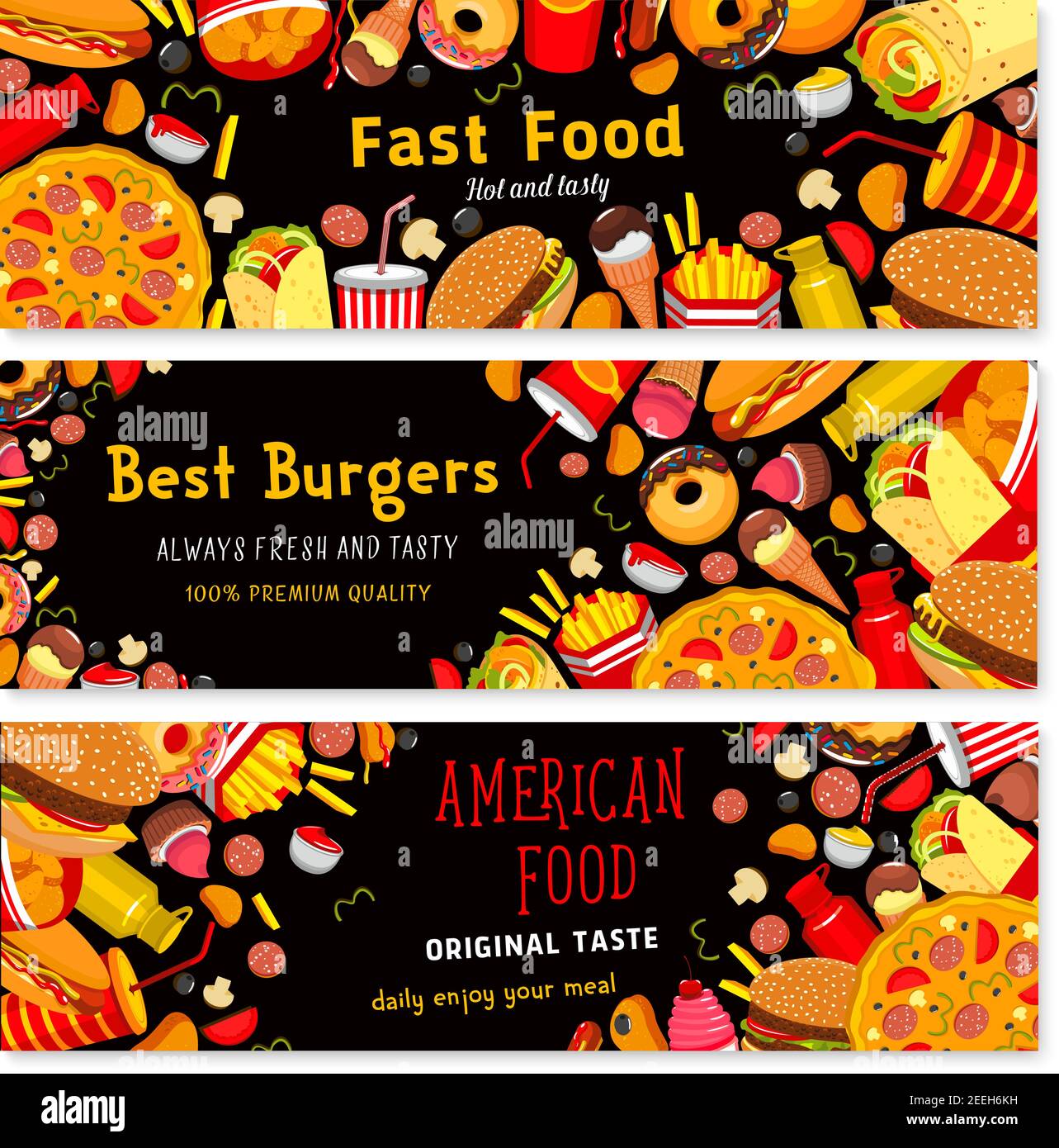 Fast food banners set for restaurant. Vector design of cheeseburger or ...