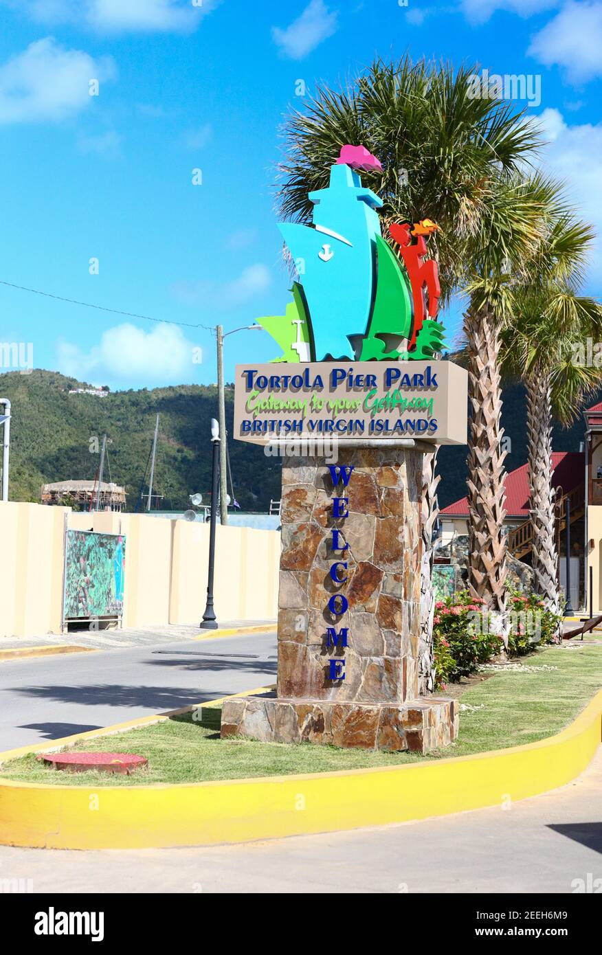 Welcome sign for visitors to Tortola Cruise Port Stock Photo - Alamy