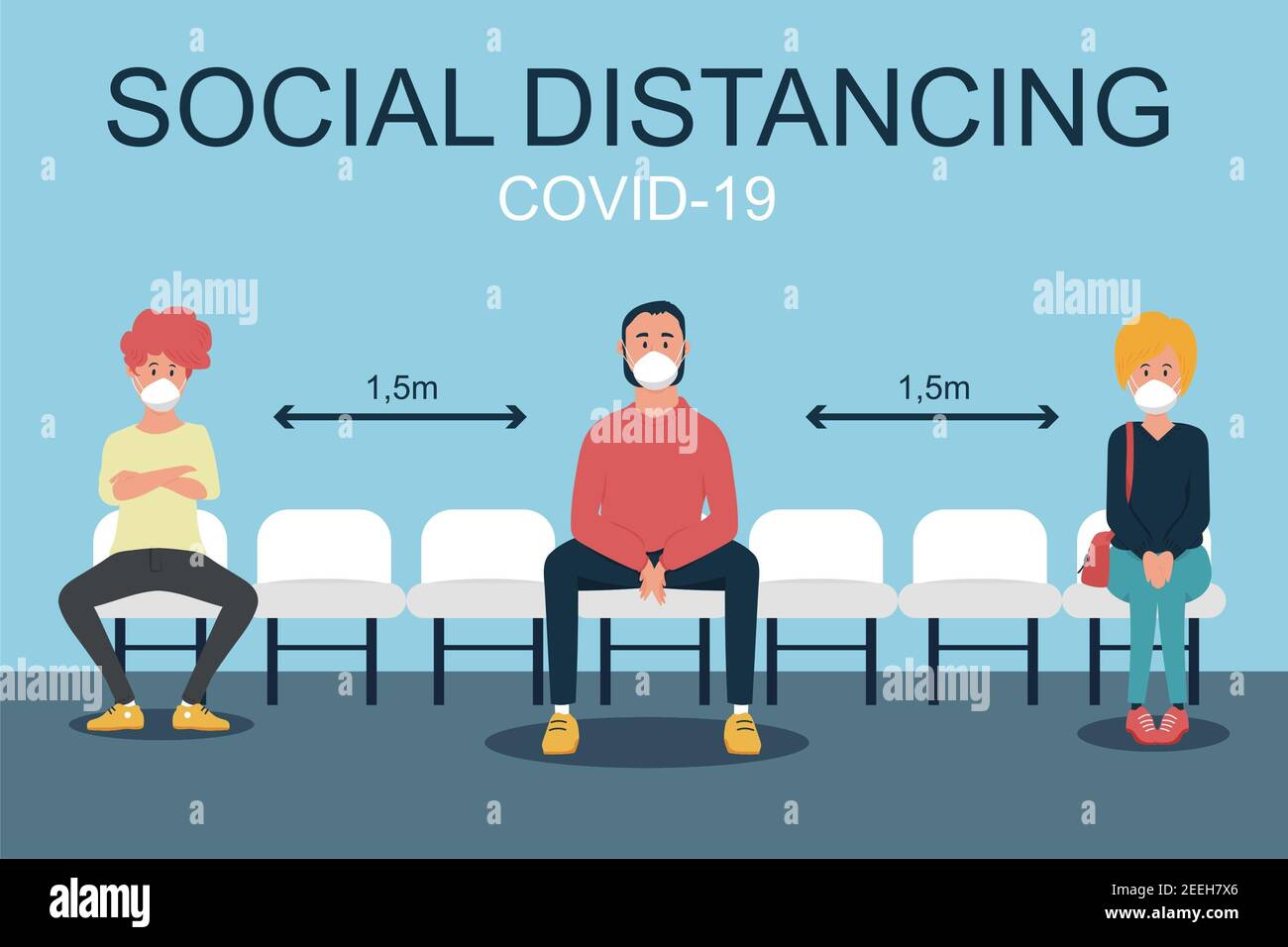 People sitting in a waiting room keeping social distance Stock Photo ...