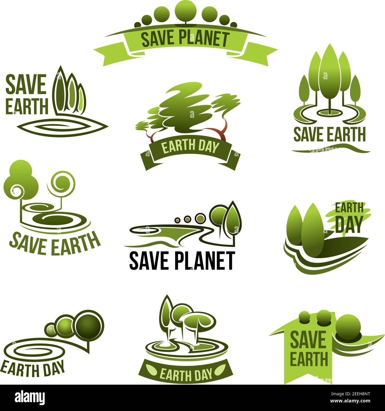 Save Earth icons for green nature and planet environment conservation ...