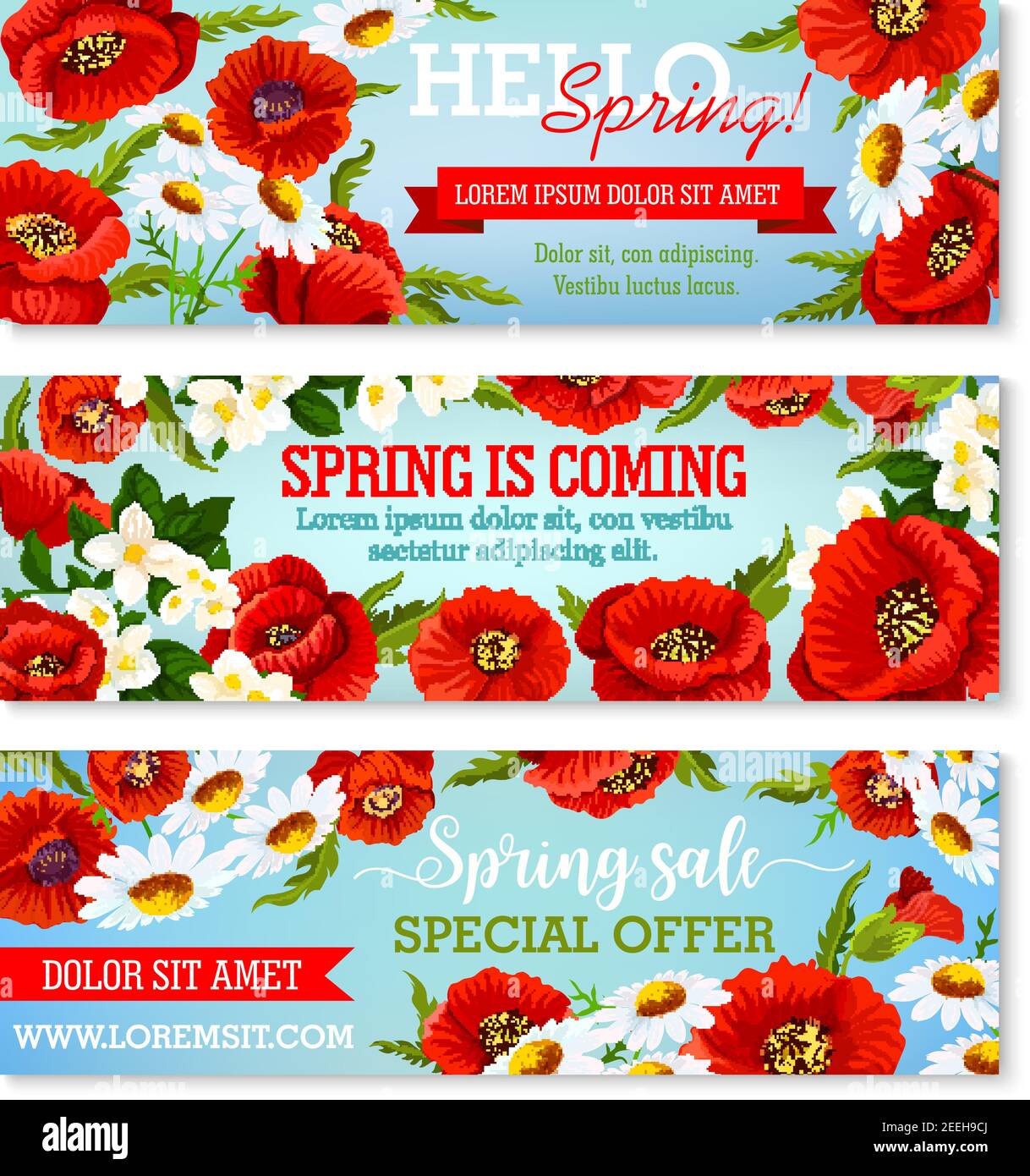 Spring flowers sale special offer banners set with blooming springtime ...