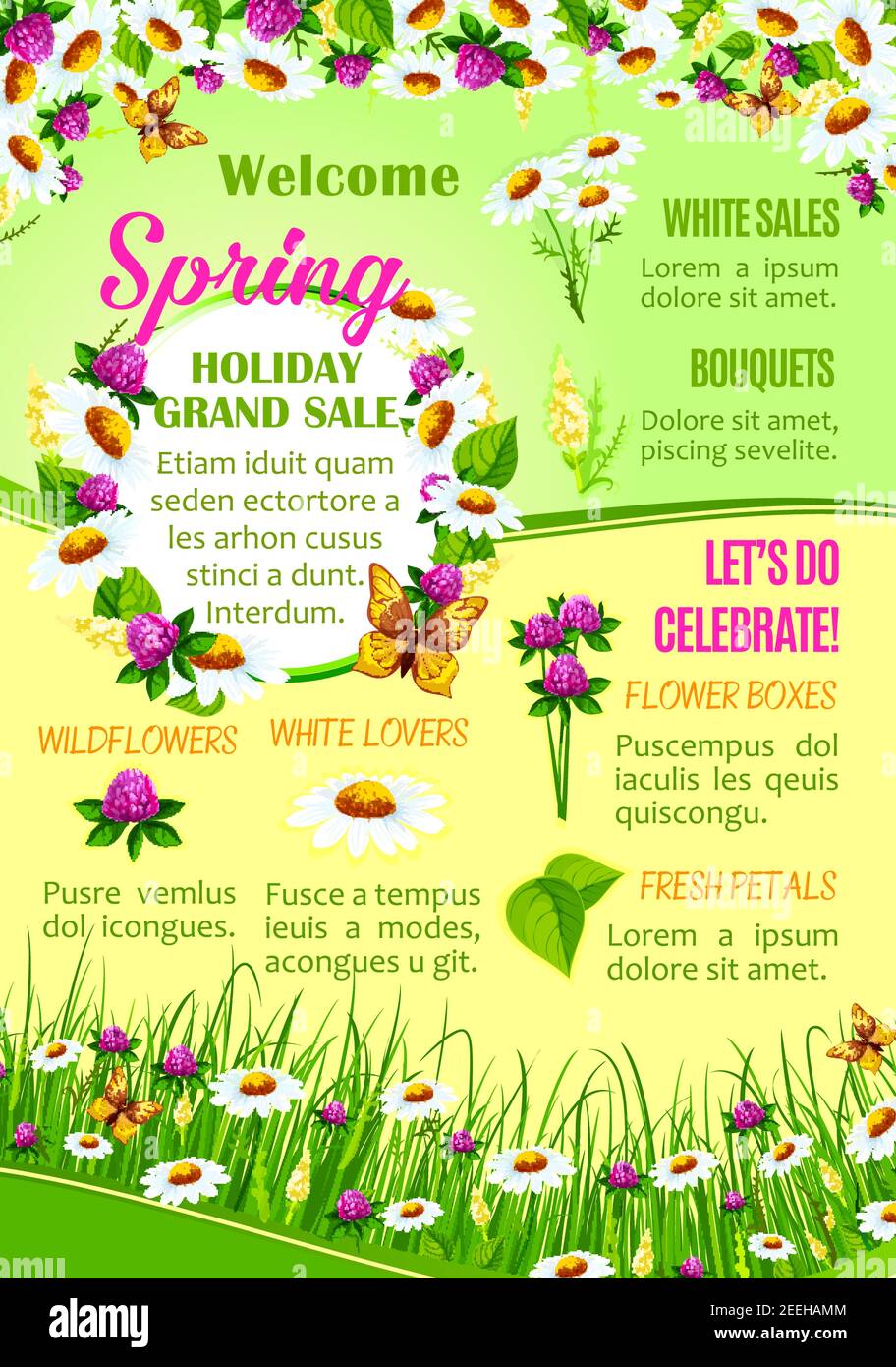 Spring flowers sale poster template for flower shop design. Floral ...