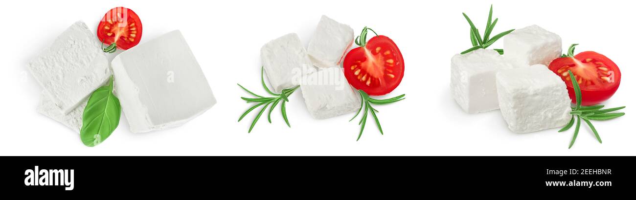 Feta cheese isolated on white background. With full depth of field. Set ...
