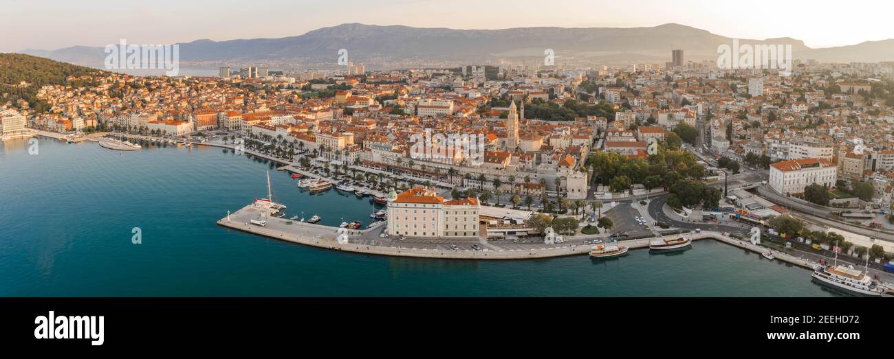 Aerial panoramic view of Diocletian Palace in Split old town during ...