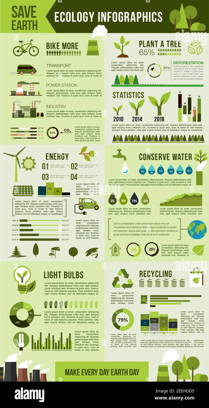 Ecological environment infographic. Green energy, recycle, tree ...