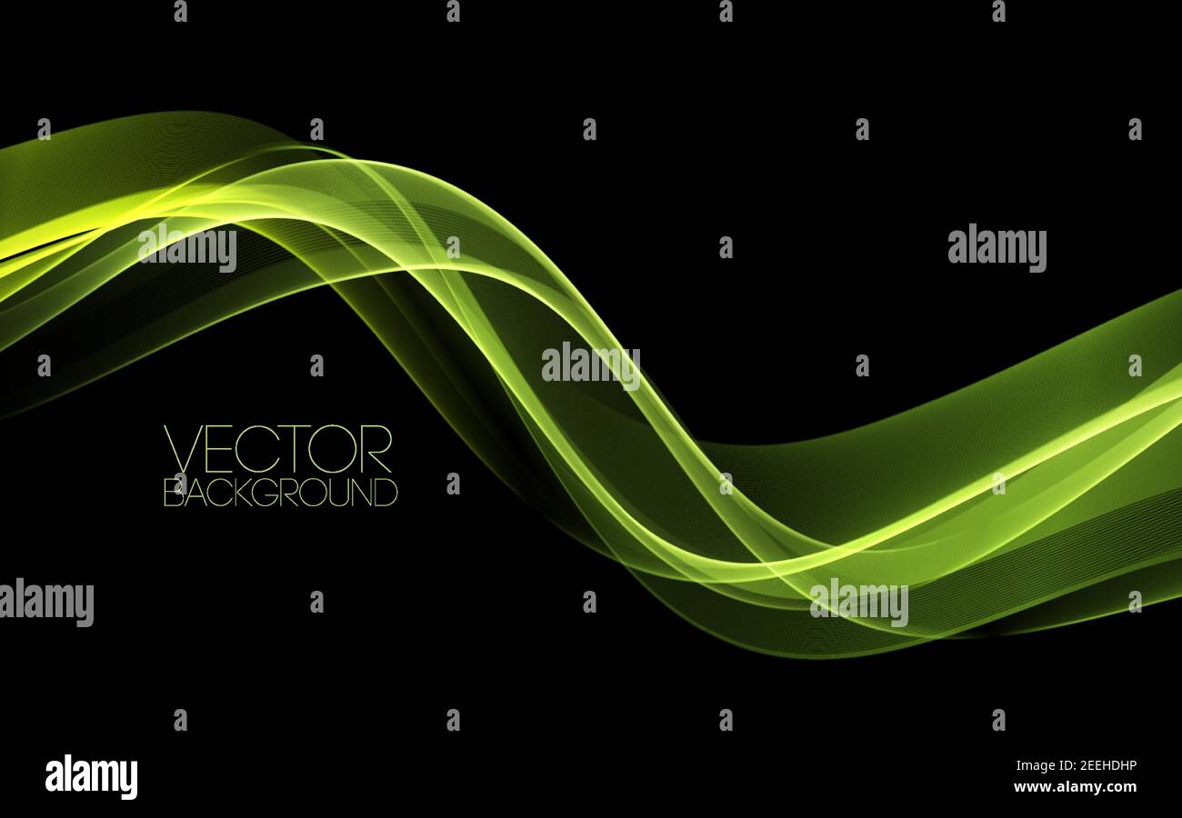 Vector Abstract shiny color green wave design element on dark ...